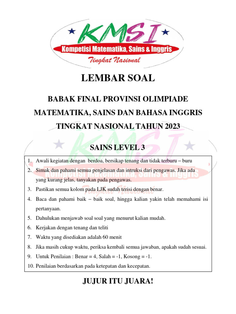 Soal Final Provinsi Kmsi Sains Level 3 | PDF