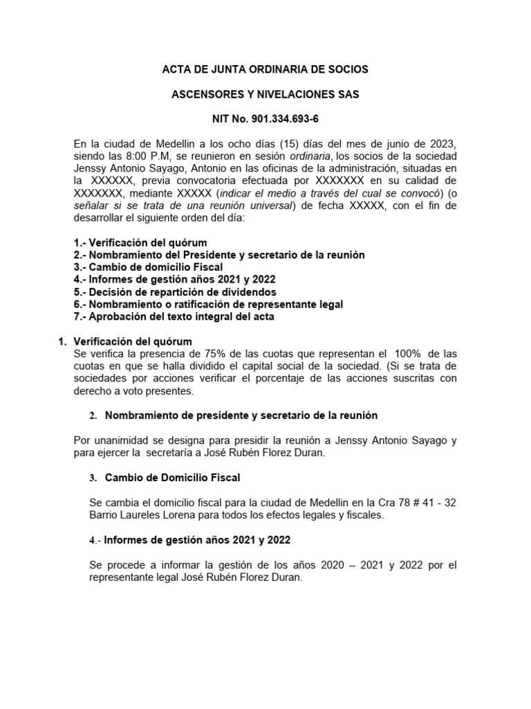 Acta de Junta de Socios 2023 | PDF Acta de Junta de Socios 2023 | PDF