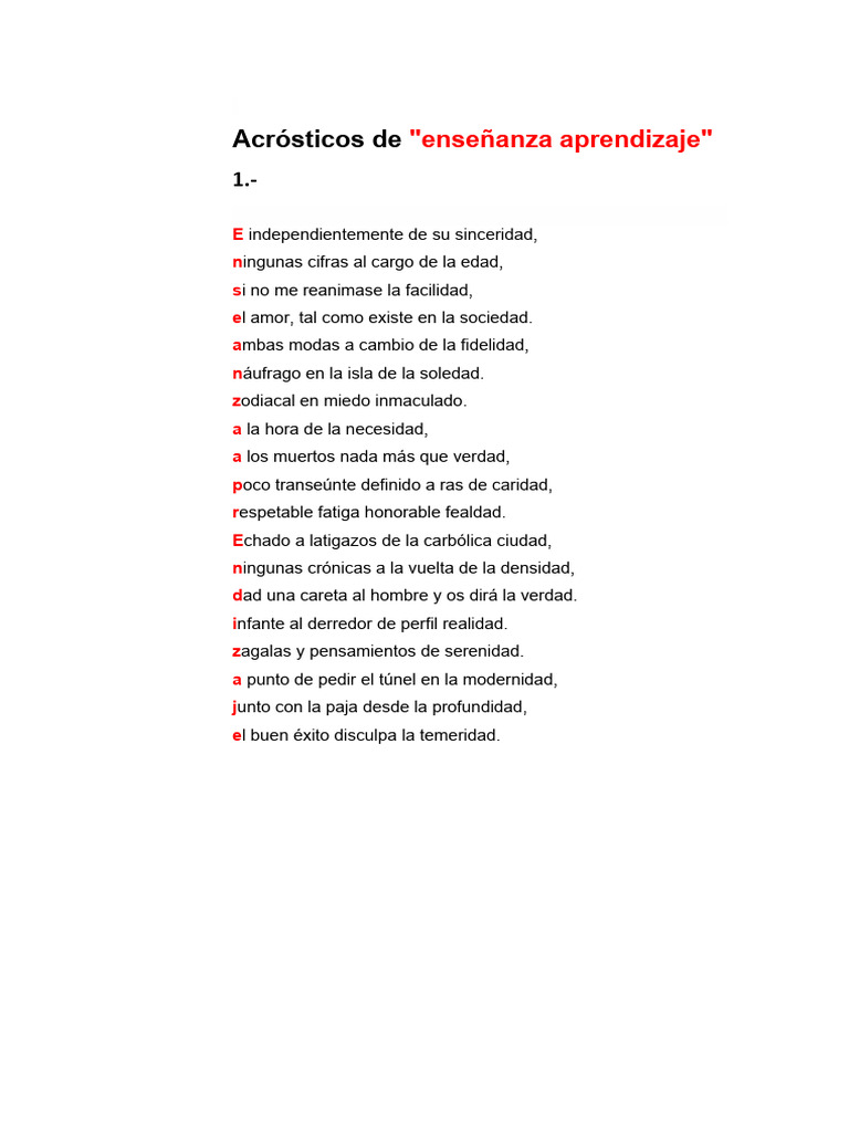 Acrósticos sobre Enseñanza y Aprendizaje | PDF | Libros para ...