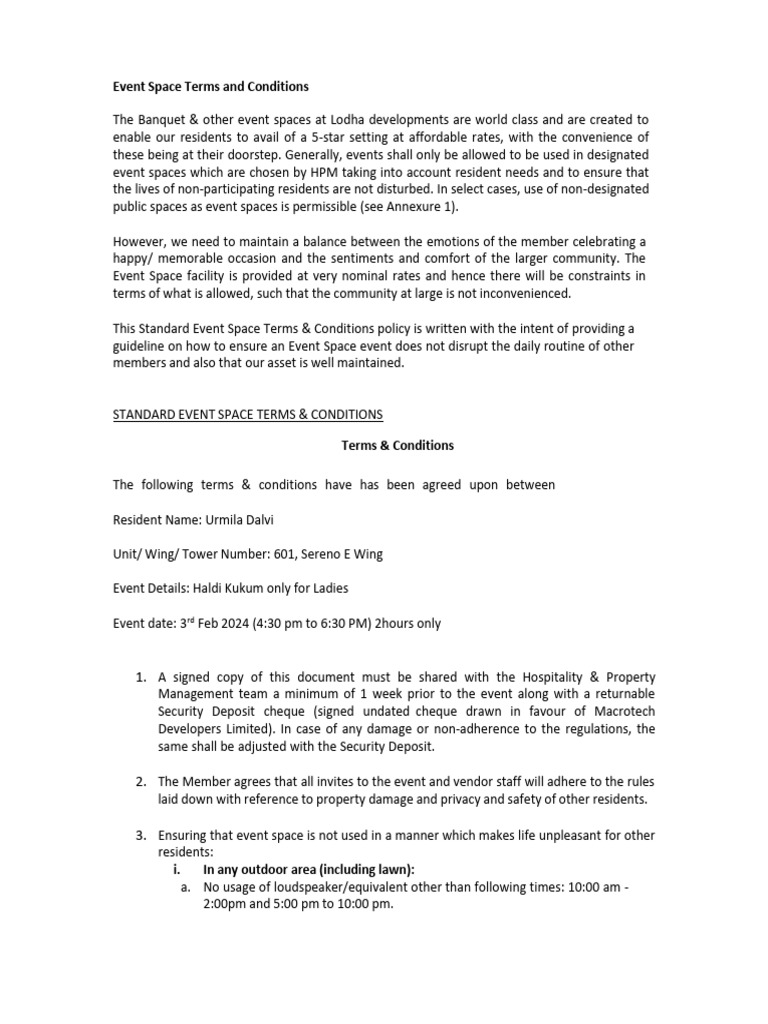 Event Space Usage Guidelines | PDF