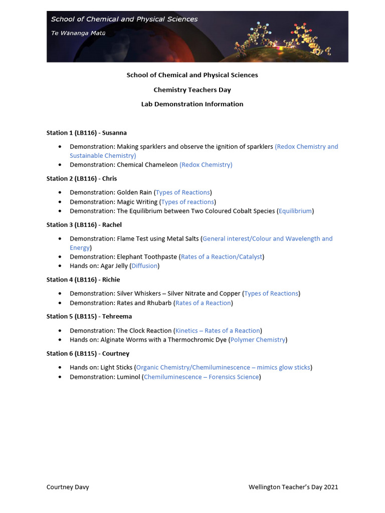 Chem Teachers Day Lab Handout | PDF | Chlorine | Hydrogen Peroxide