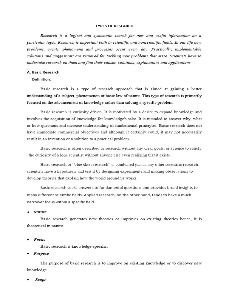 TYPES-OF-RESEARCH | PDF | Basic Research | Methodology