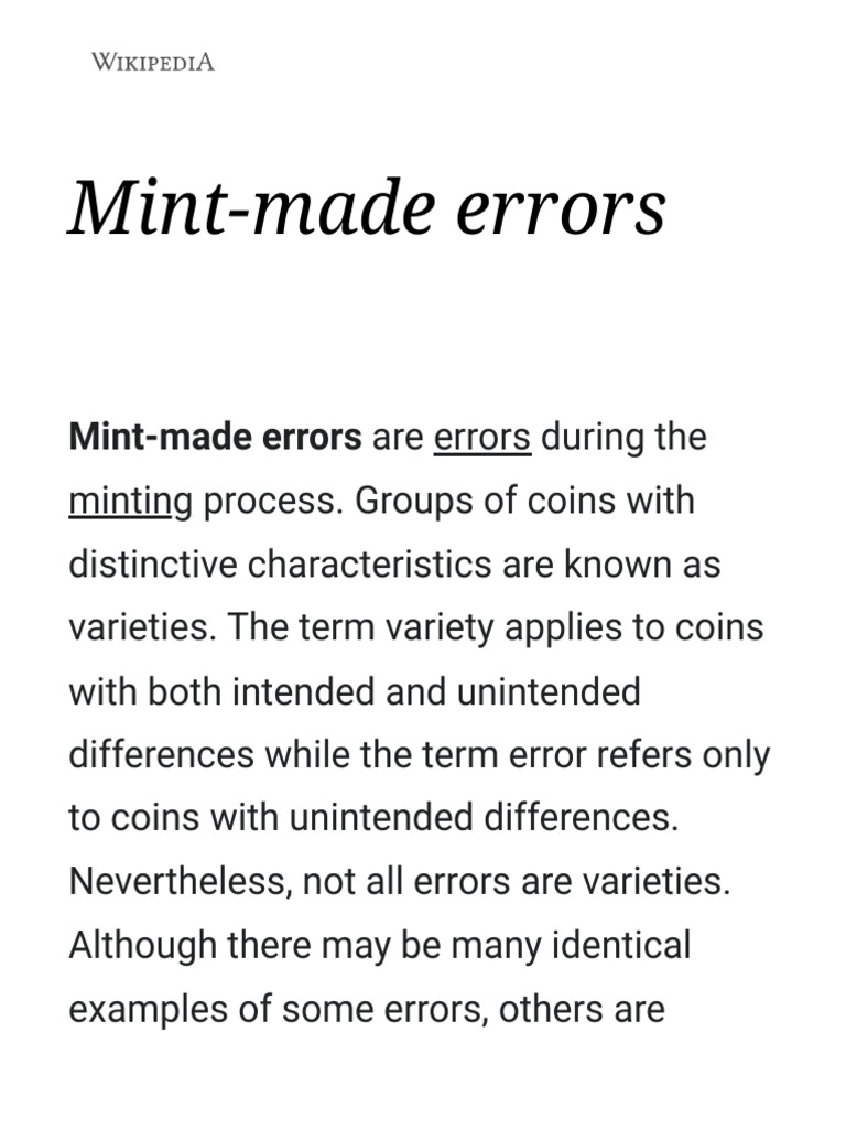 Mint-Made Errors - Wikipedia | PDF | Currency | Numismatics