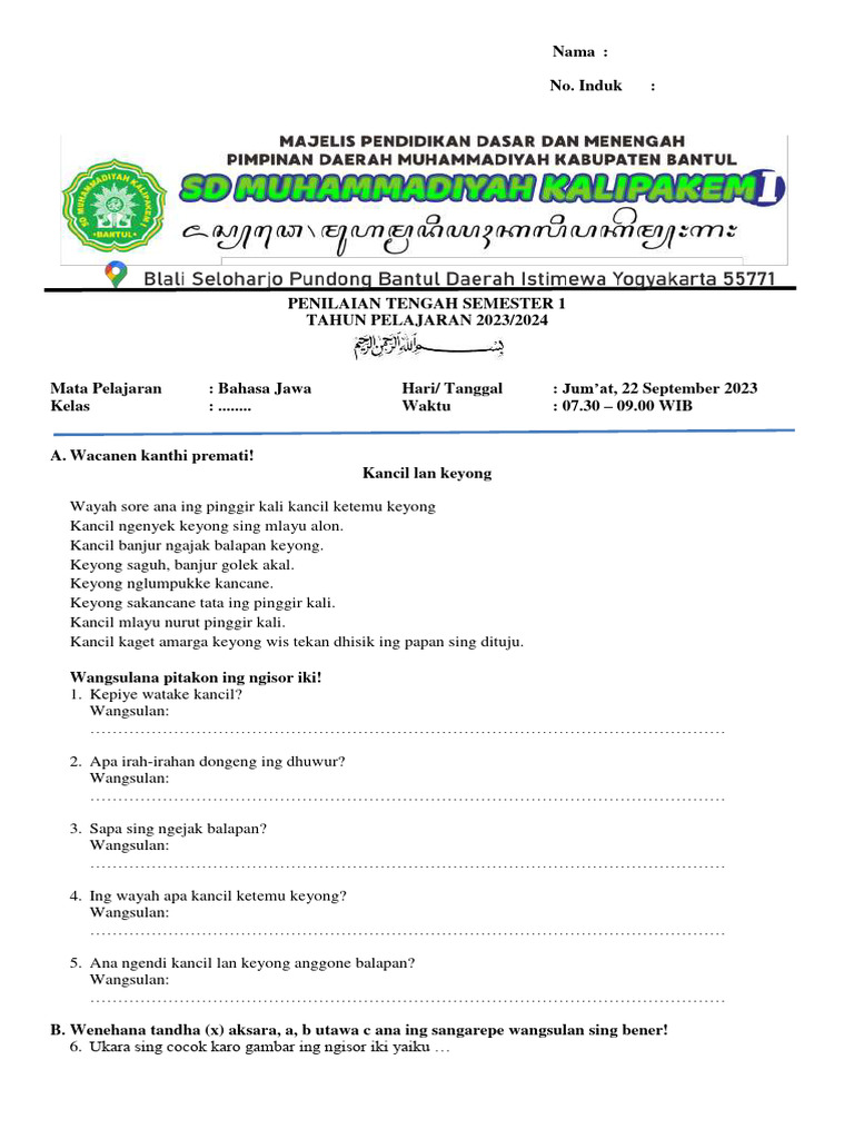 PTS Bahasa Jawa KL2 | PDF