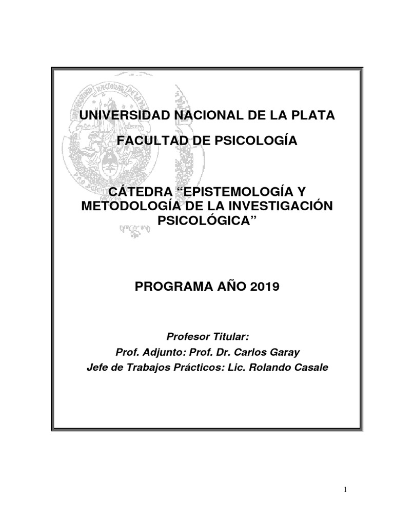 Programa Epistemologia y Metodologia de La Investigacion Psicologica 2019 | PDF | Sicología ...