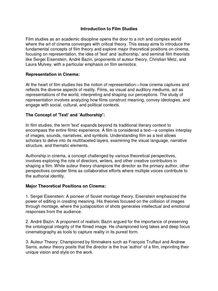 Introduction To Film Studies. | PDF | Film Theory | Human Communication