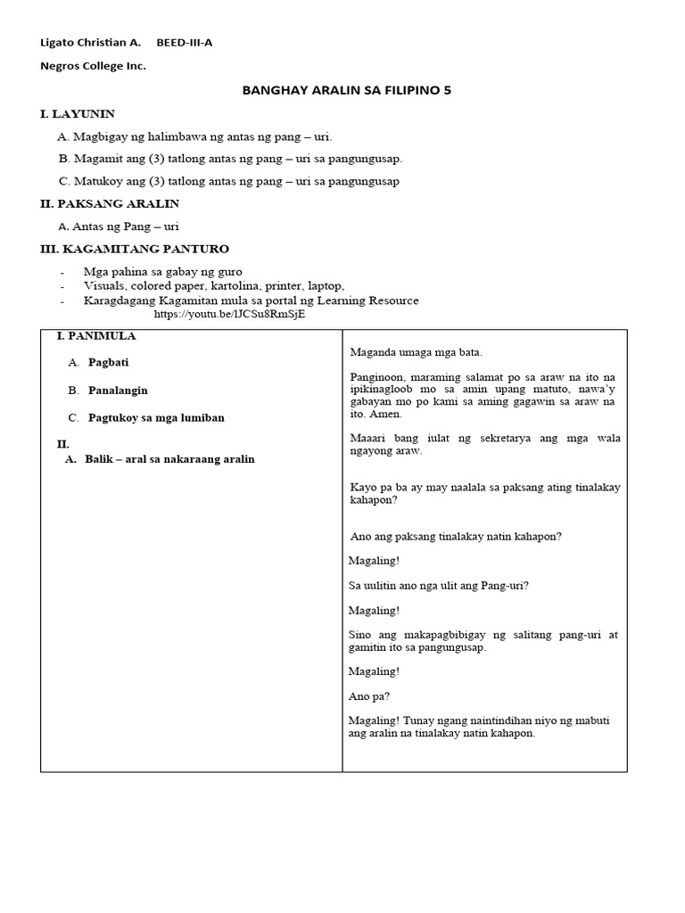 LP IN FILIPINO | PDF