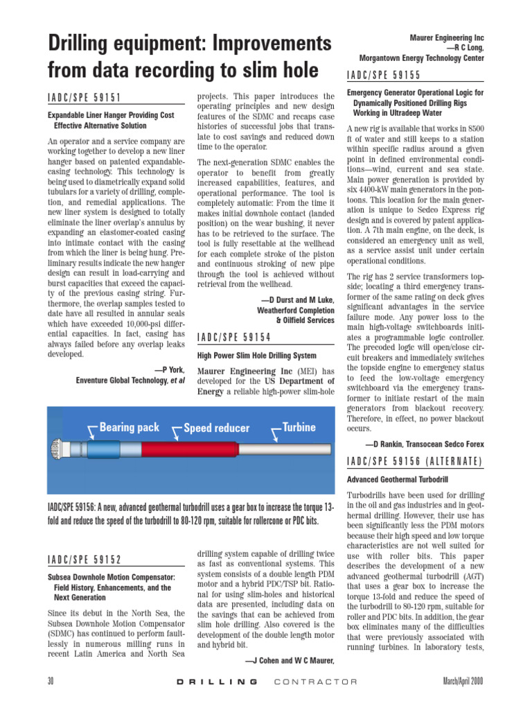 Article - Drilling Equipment Improvements From Data Recording To Slim Hole (DRILLING CONTRACTOR ...