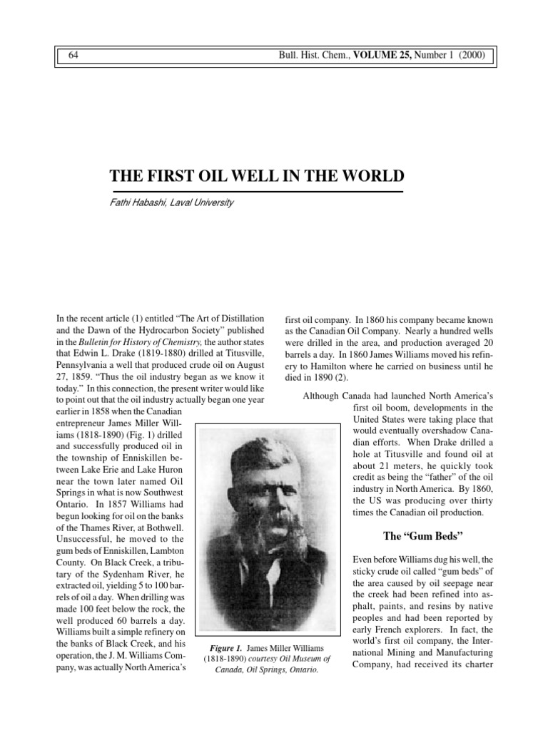 article - THE FIRST OIL WELL IN THE WORLD (Fathi Habashi) | PDF ...