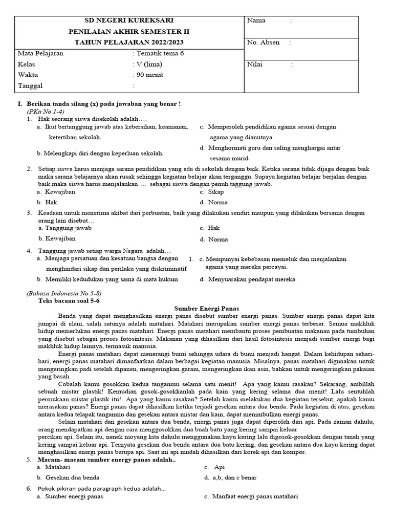 Soal Pas Tema 6 | PDF