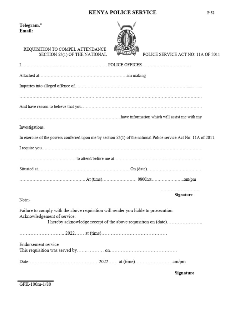Kenya Police Service P5 Form | PDF