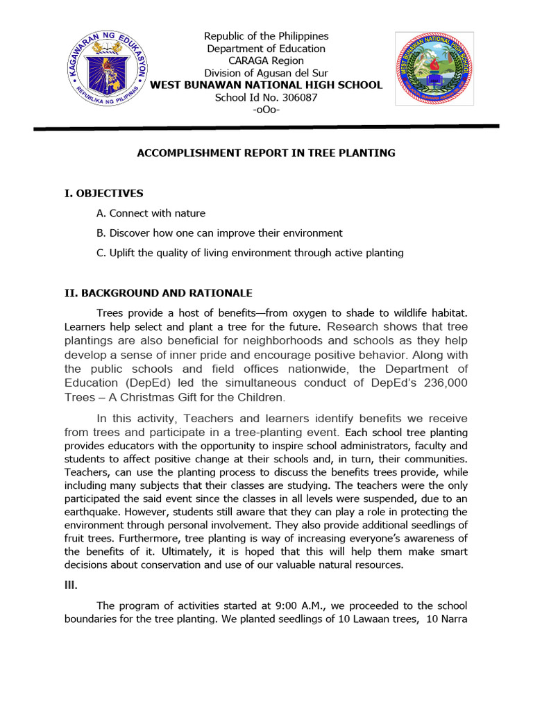 Accomplishment Report in Tree Planting | PDF | Trees | Learning