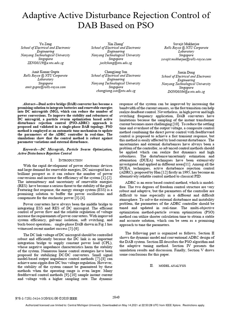Yu Zeng Adaptive Active Disturbance Rejection Control | PDF | Control Theory | Mathematical ...