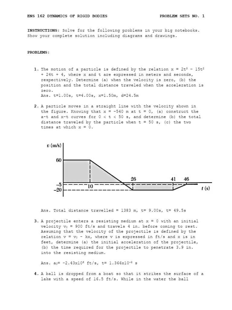 ENS 162 Problem Set No. 1 | PDF | Acceleration | Theoretical Physics