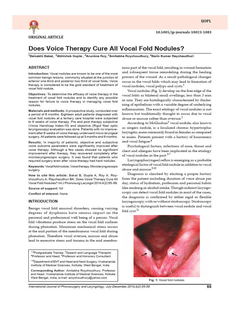 Does Voice Therapy Cure All Vocal Fold Nodules?: Ijopl Ijopl | PDF ...
