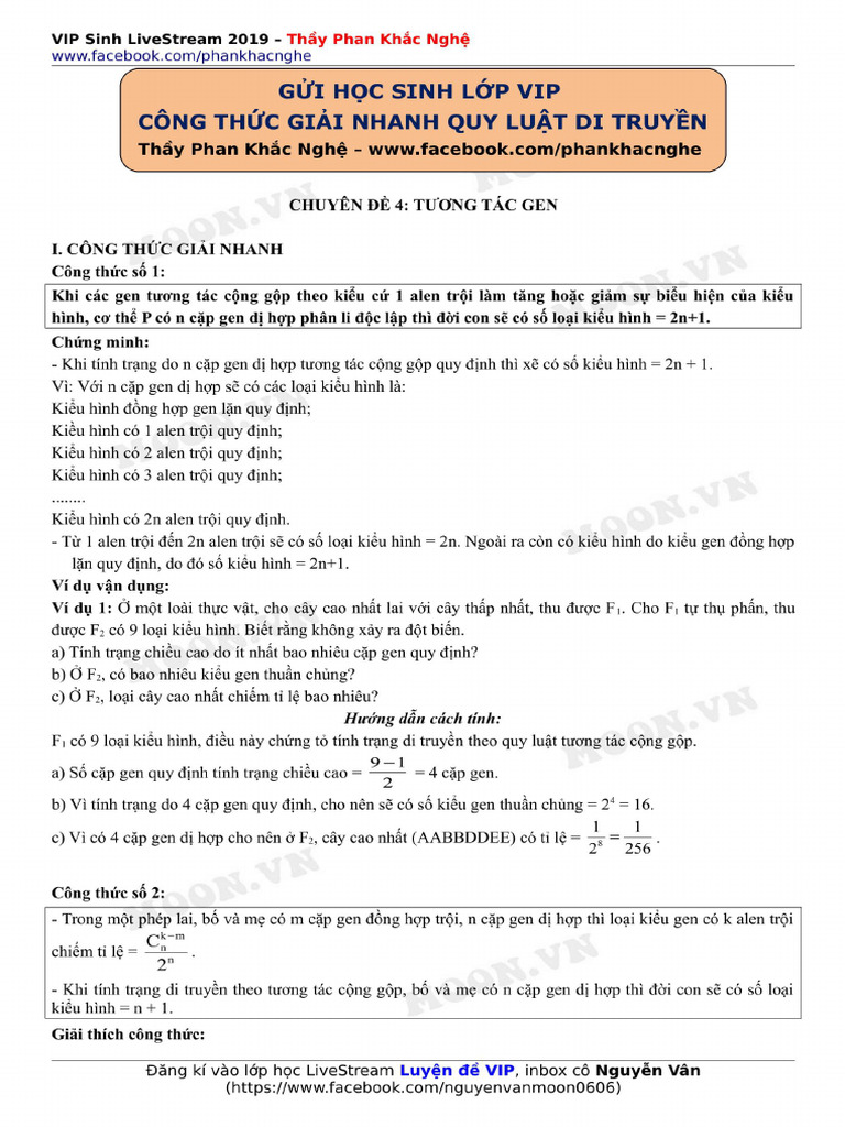 Công thức giải nhanh về Quy luật di truyền PDF | PDF