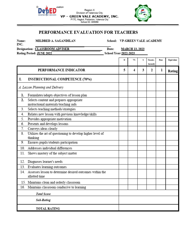 Performance Rating R | PDF | Teachers | Teaching Method