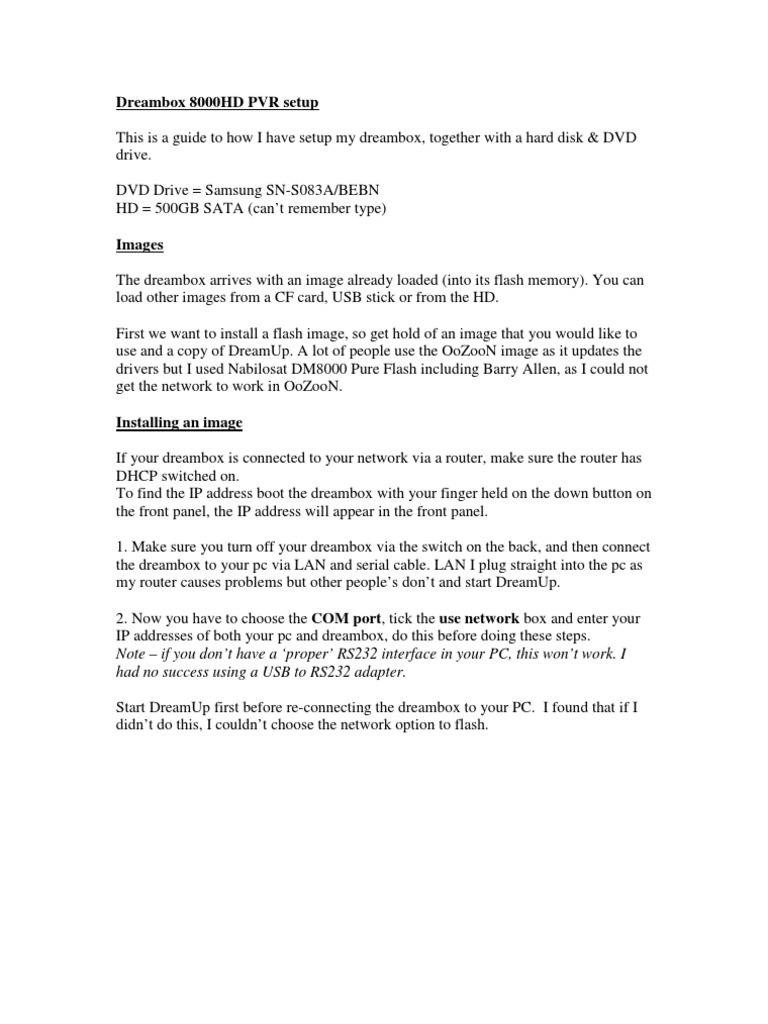 Dreambox 8000HD PVR Setup | PDF | Personal Computers | Computer Networking