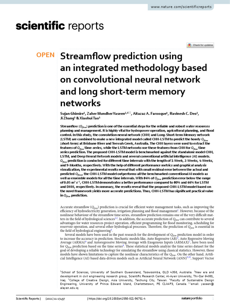 Streamflow Prediction Using An Integrated Methodology Based On Convolutional Neural Network and ...