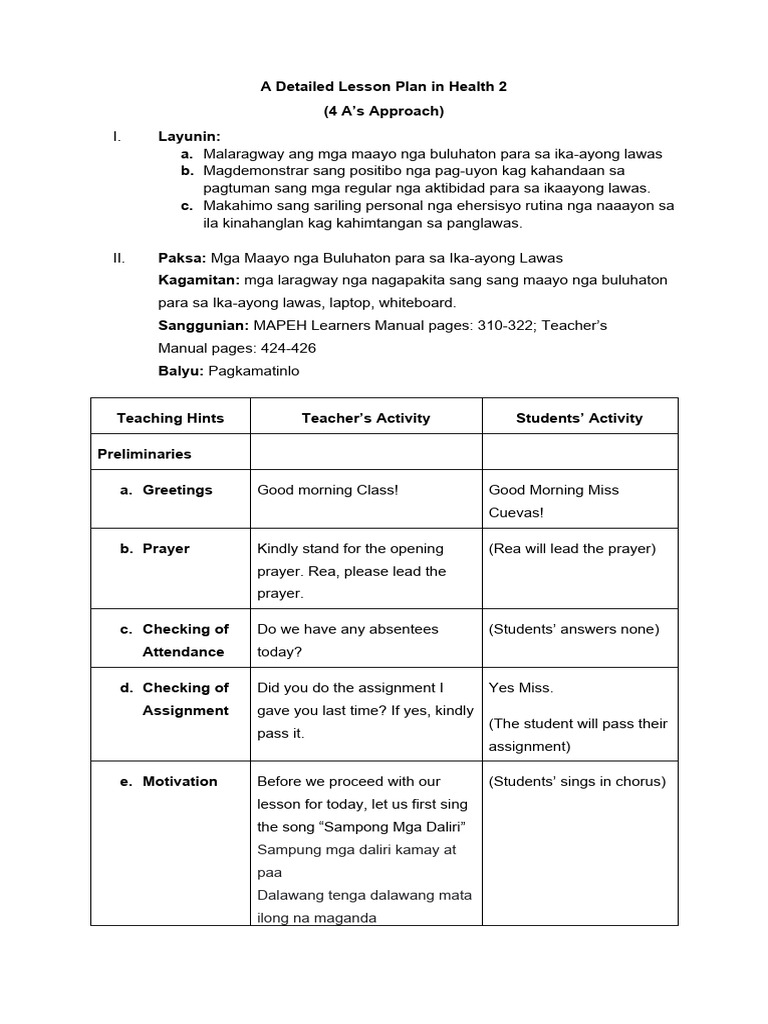 Lesson Plan in Health 2 | PDF