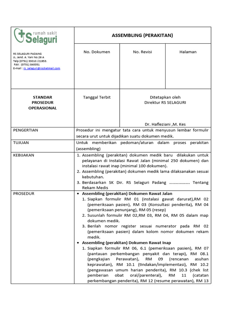SOP Perakitan Dokumen Medik | PDF