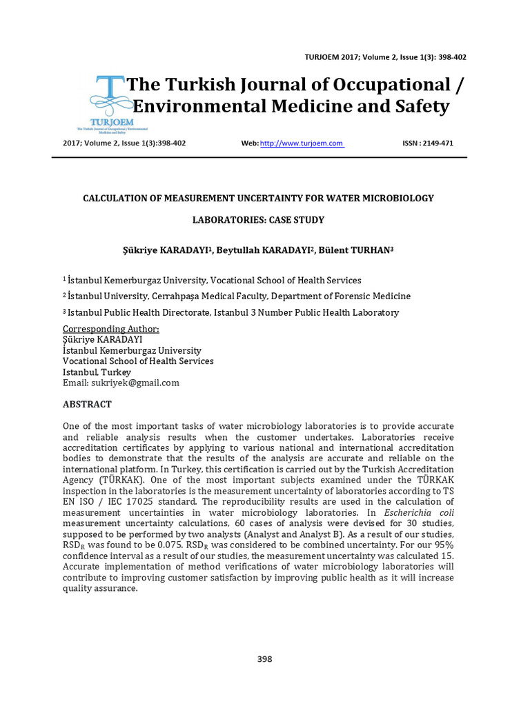Calculation of Measurement Uncertainty For Water Microbiology ...