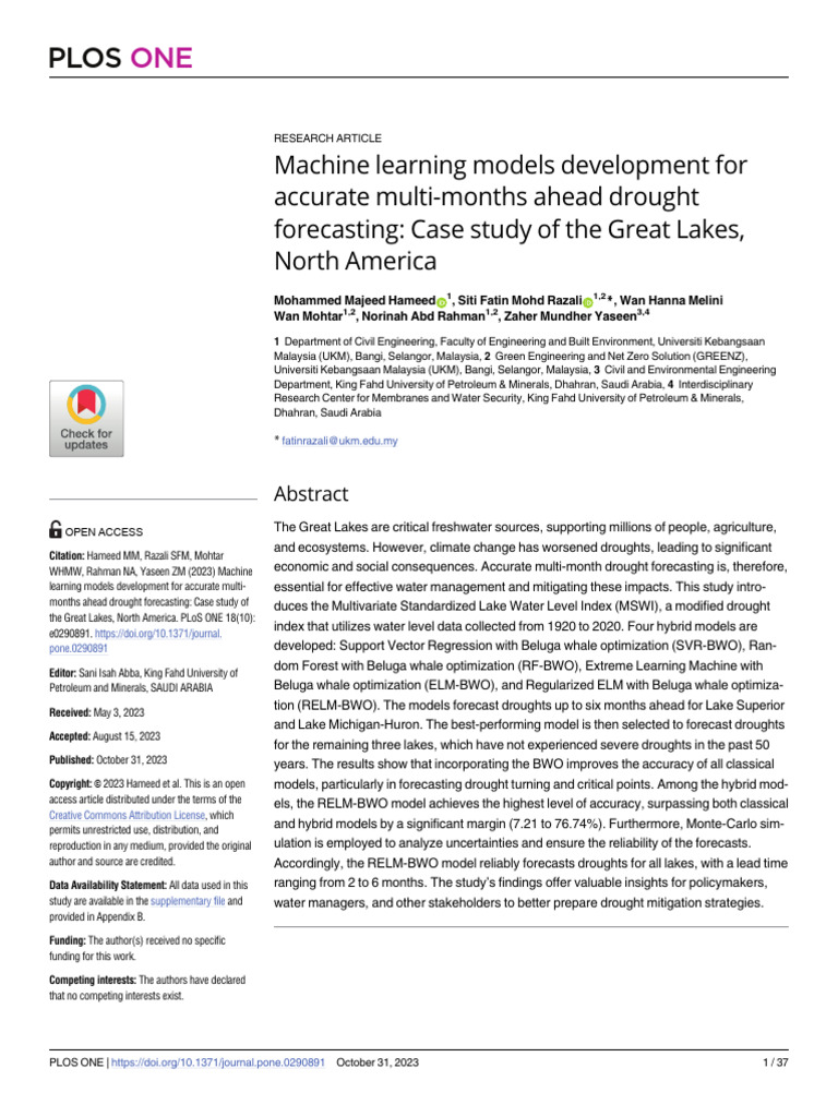 Machine Learning Models Development For Drought Forecasting | Download Free PDF | Drought ...