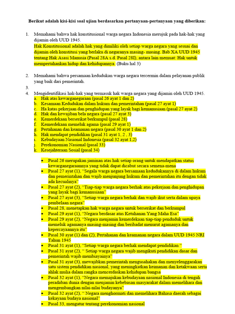 Kisi-Kisi Pas PPKN Tahun 2024 | PDF