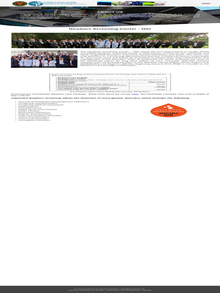Newborn Screening Center - NIH Institute of Human Genetics | PDF ...