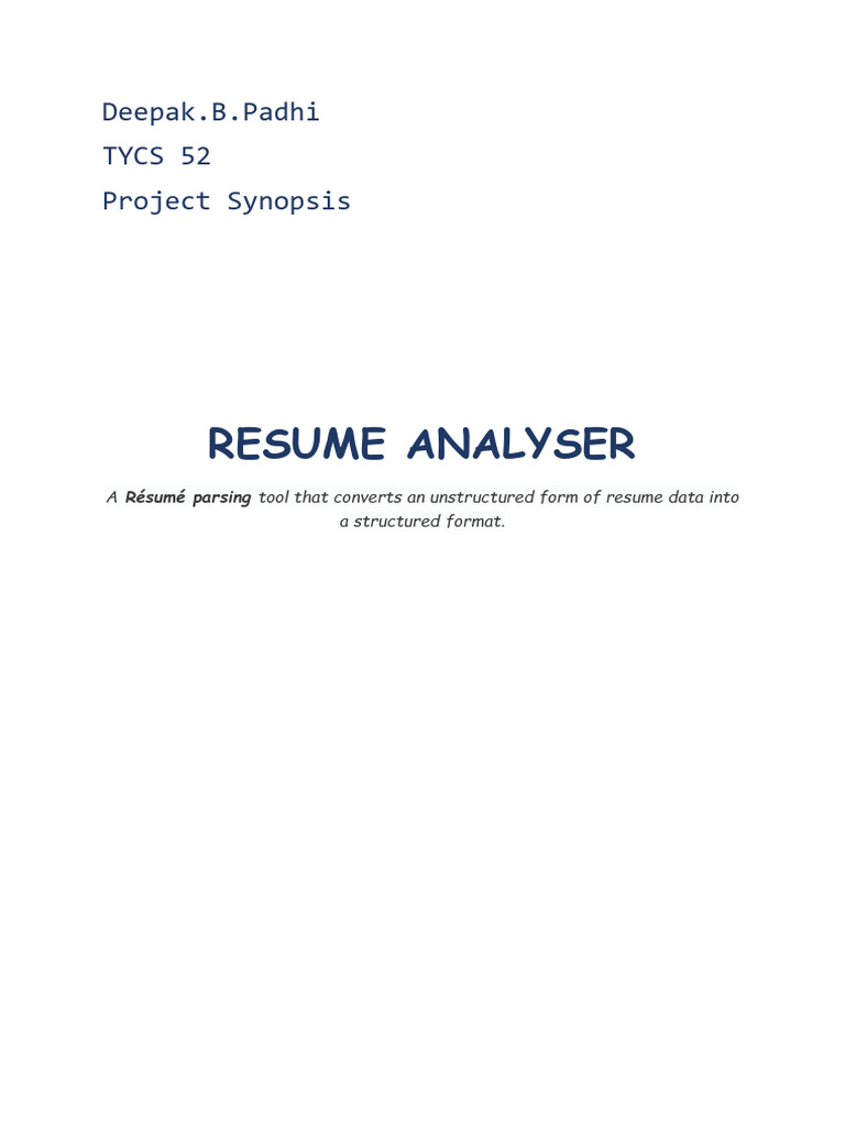 Resume Analyser Synopsis | PDF | Résumé | Parsing
