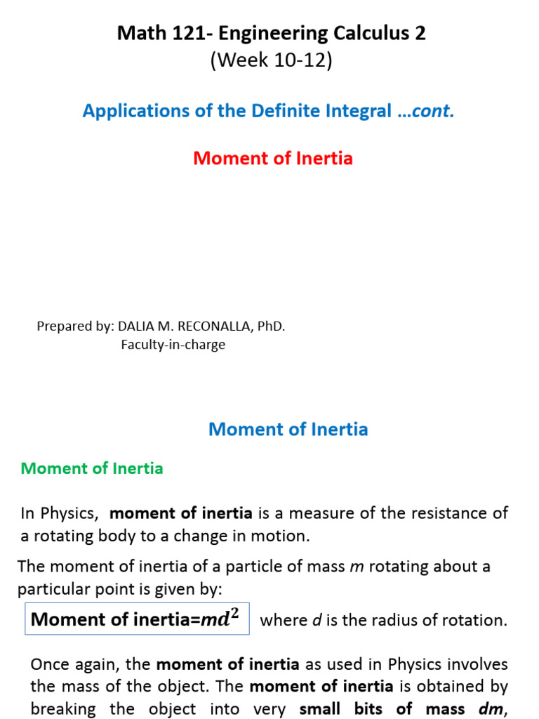 APPLICATION 6 Moment of Inertia | PDF | Cartesian Coordinate System ...