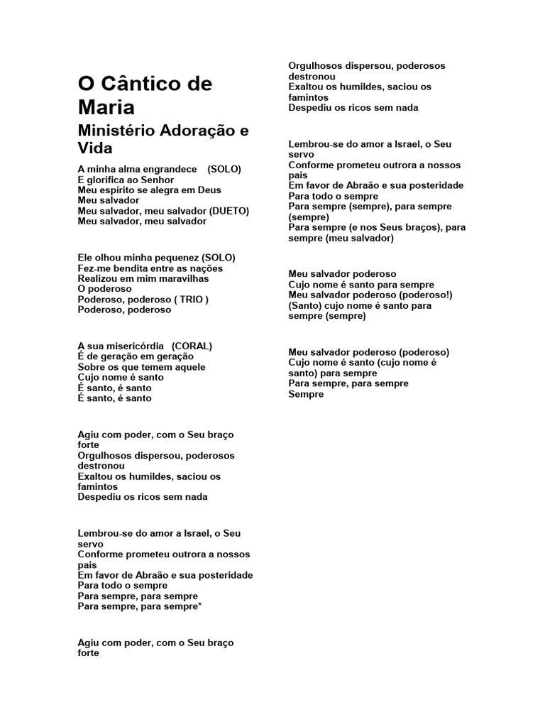 O Cantico de Maria - LETRA | PDF