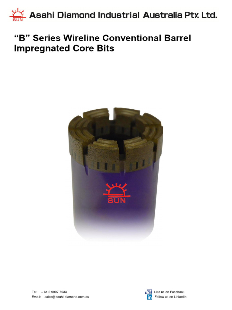 B" Series Wireline Conventional Barrel Impregnated Core Bits Info Sheet ...