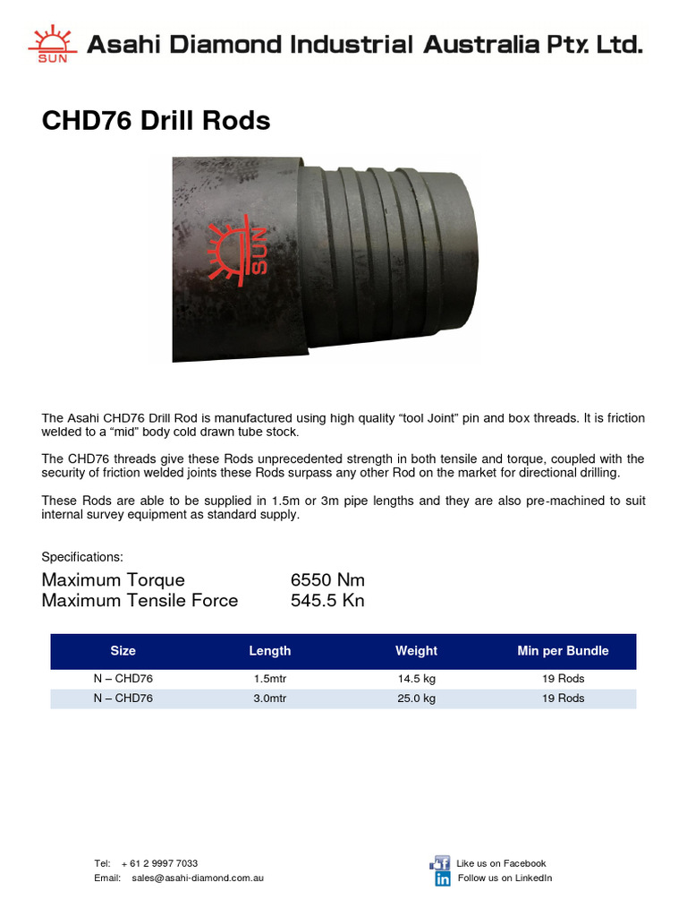 CHD76 Drill Rods Info Sheet | PDF