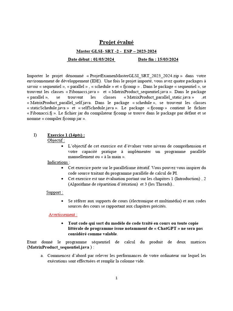 Projet MatserGLSI SRT 2 Evalue 2023 2024 | PDF | Java (Langage de programmation) | Programme ...