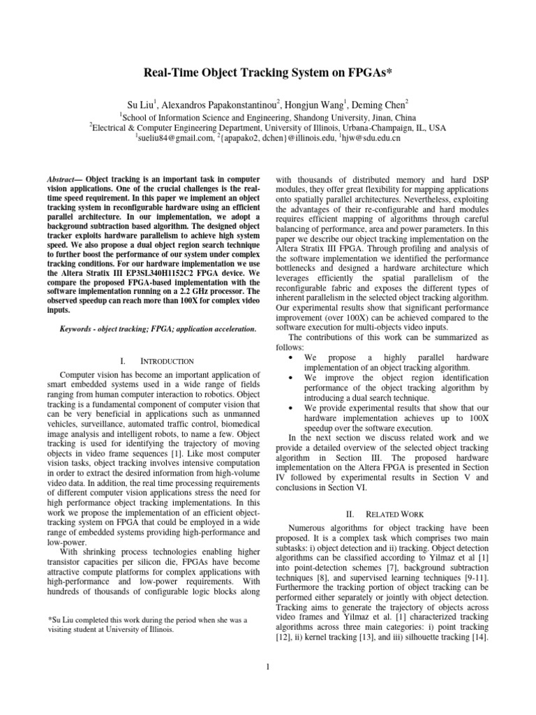 Real Time Object Tracking System On Fpgas Pdf Field Programmable Gate Array Electronics