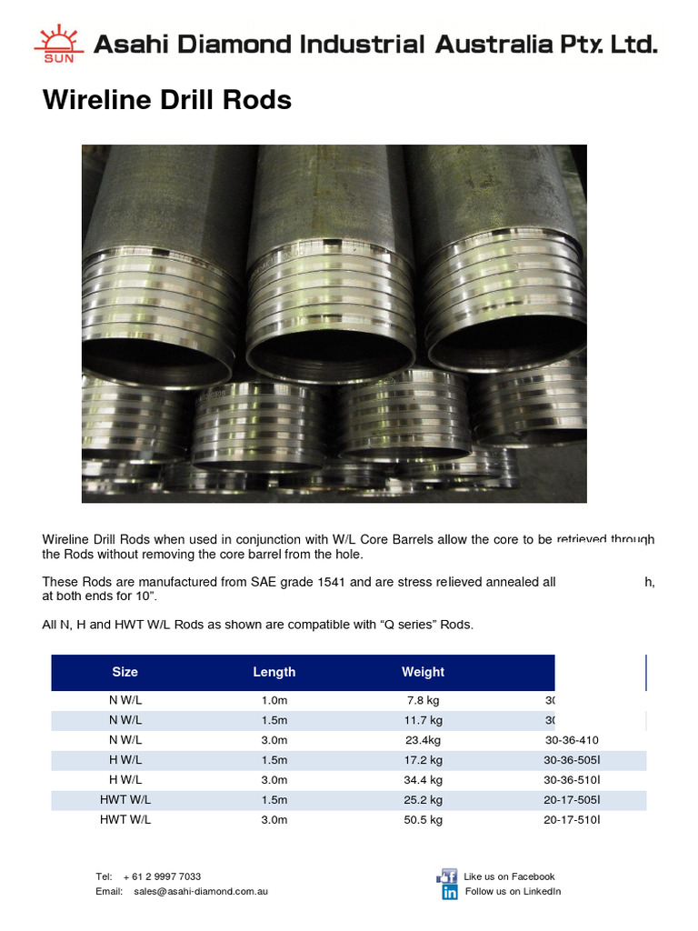 Wireline Drill Rods Info Sheet | PDF