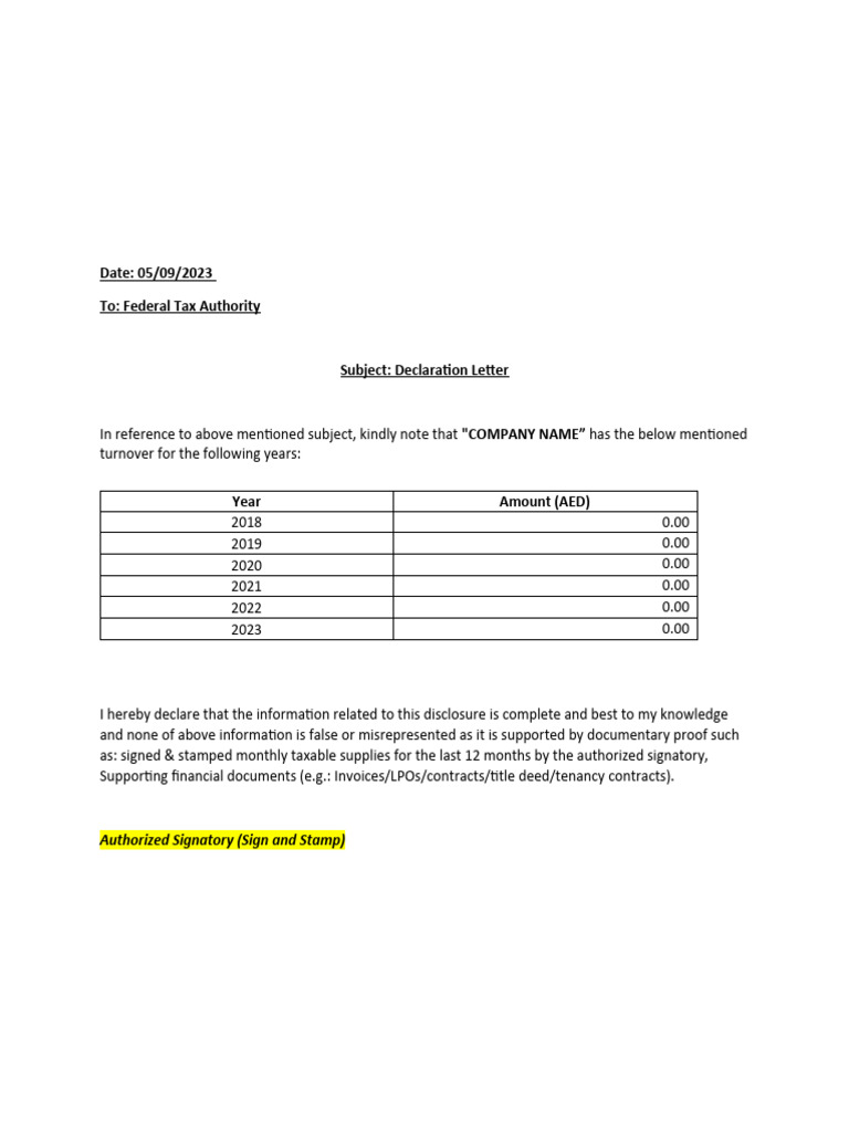Turnover Declaration Letter to FTA | PDF | Private Law | Taxes