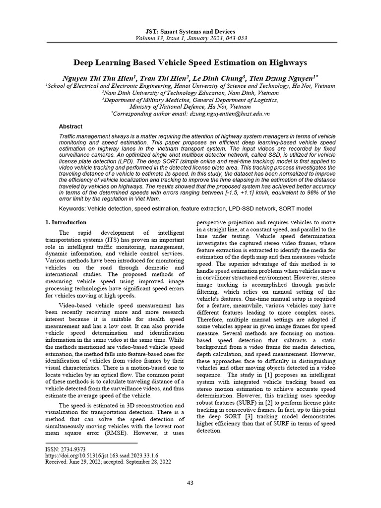 Deep Learning Based Vehicle Speed Estimation On Highways | PDF | Camera ... Deep Learning Based Vehicle Speed Estimation On Highways | PDF | Camera ...