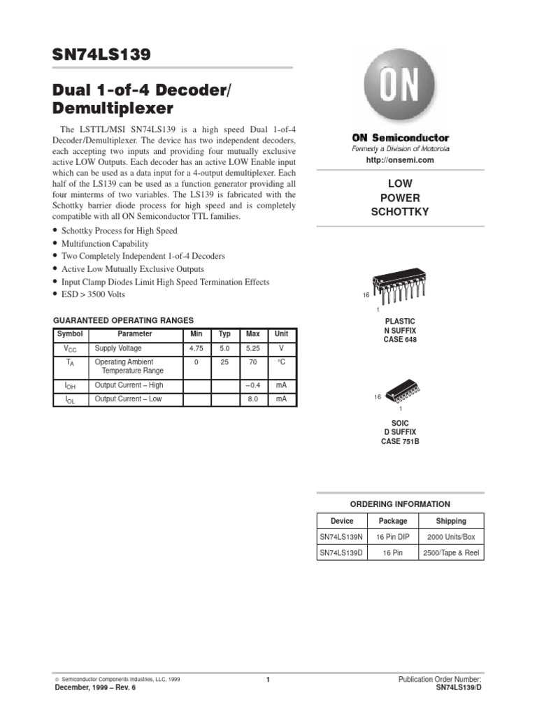 Decodificador Sn74ls139rev6 | PDF | Computer Engineering | Electronic Engineering