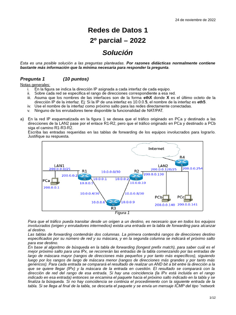 Redes de Datos 1 2º Parcial - 2022: Solución | PDF | Enrutador (Computación) | Conmutador de red