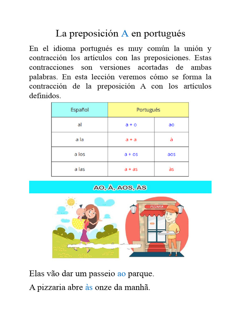 Preposición A y sus contracciones en portugués | PDF
