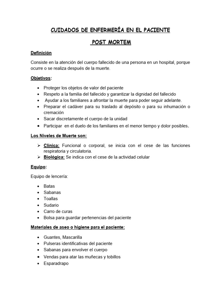 Cuidados de Enfermería en Post Mortem | PDF | Medicina | Medicina CLINICA