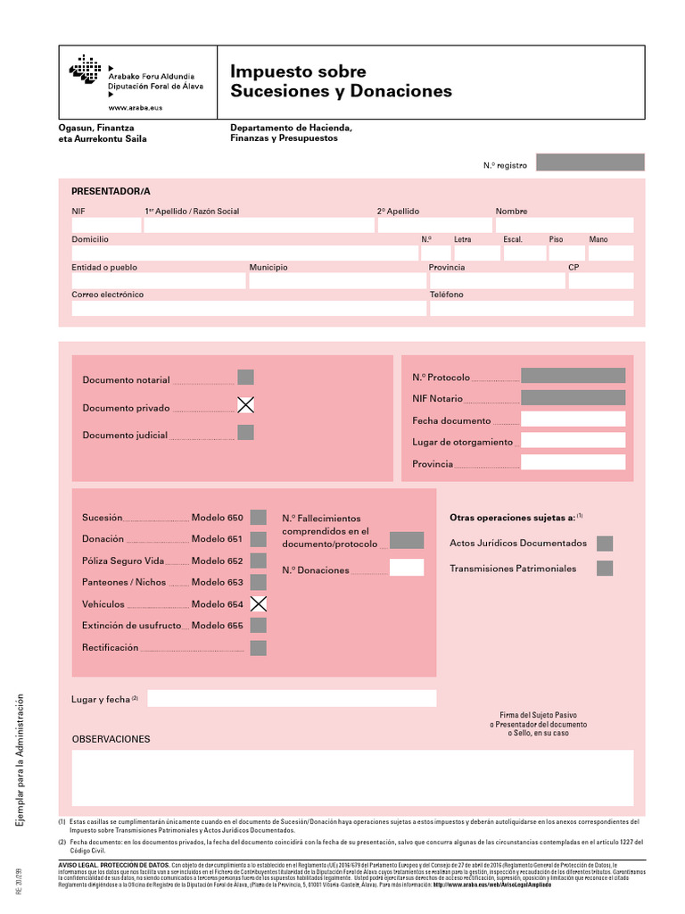 MODELO 654 CAS Hoja Presentacion 20-299 PDF Rellenable Edit | Descargar ...