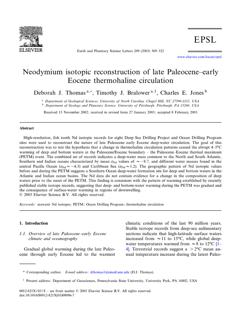 Neodymium Isotopes and PETM Circulation | PDF | Atlantic Ocean | Oceans