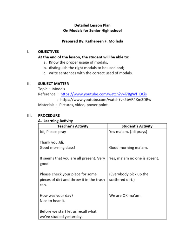 Detailed Lesson Plan for english Senior Highschool | PDF
