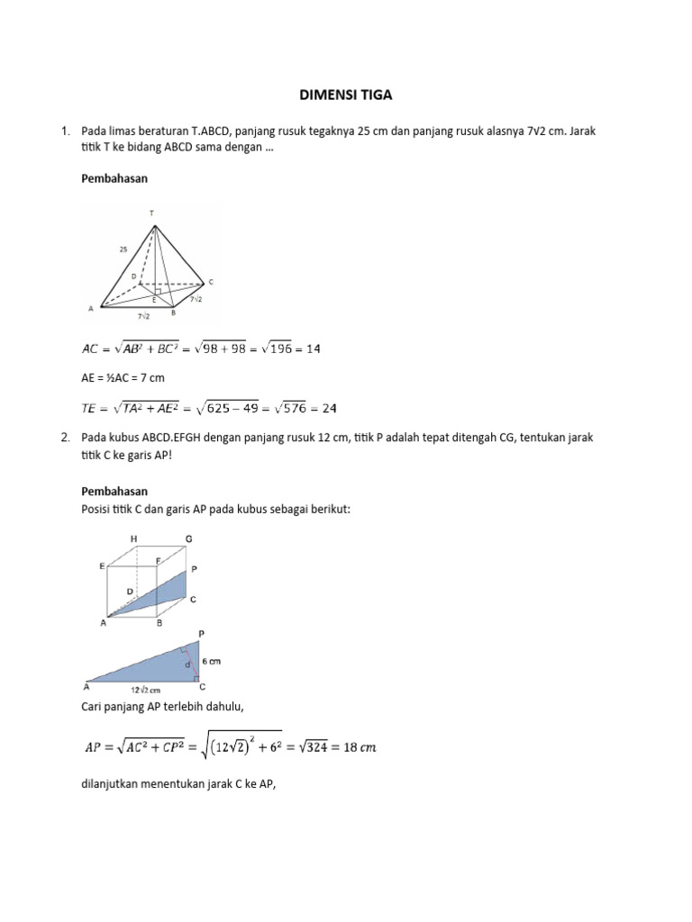 Soal Dan Pembahasan Dimensi Tiga | PDF