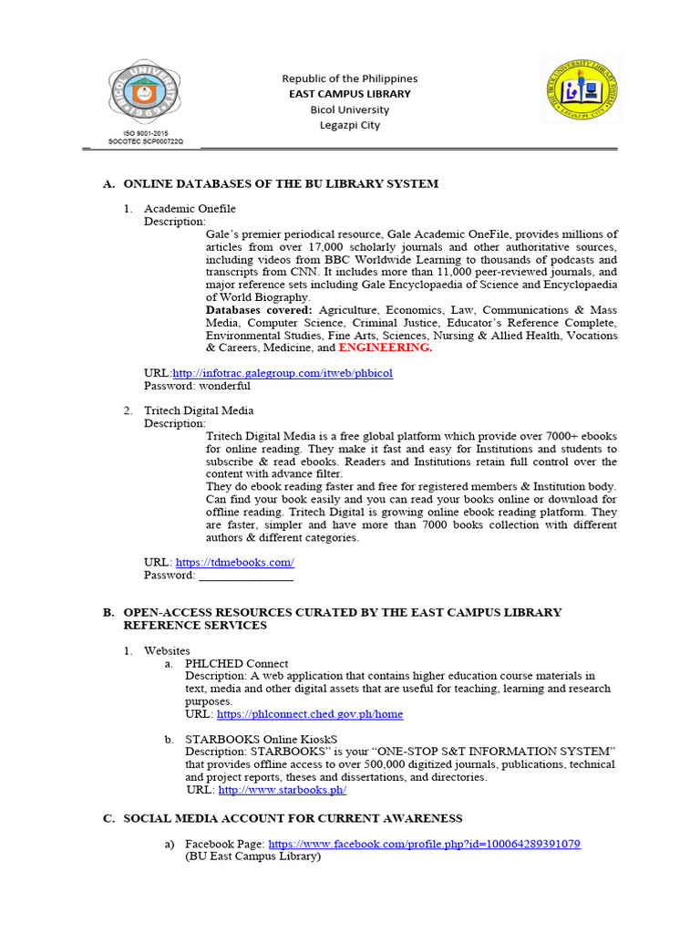 Online Resources and Services of ECL | PDF | Libraries | Academic Journal