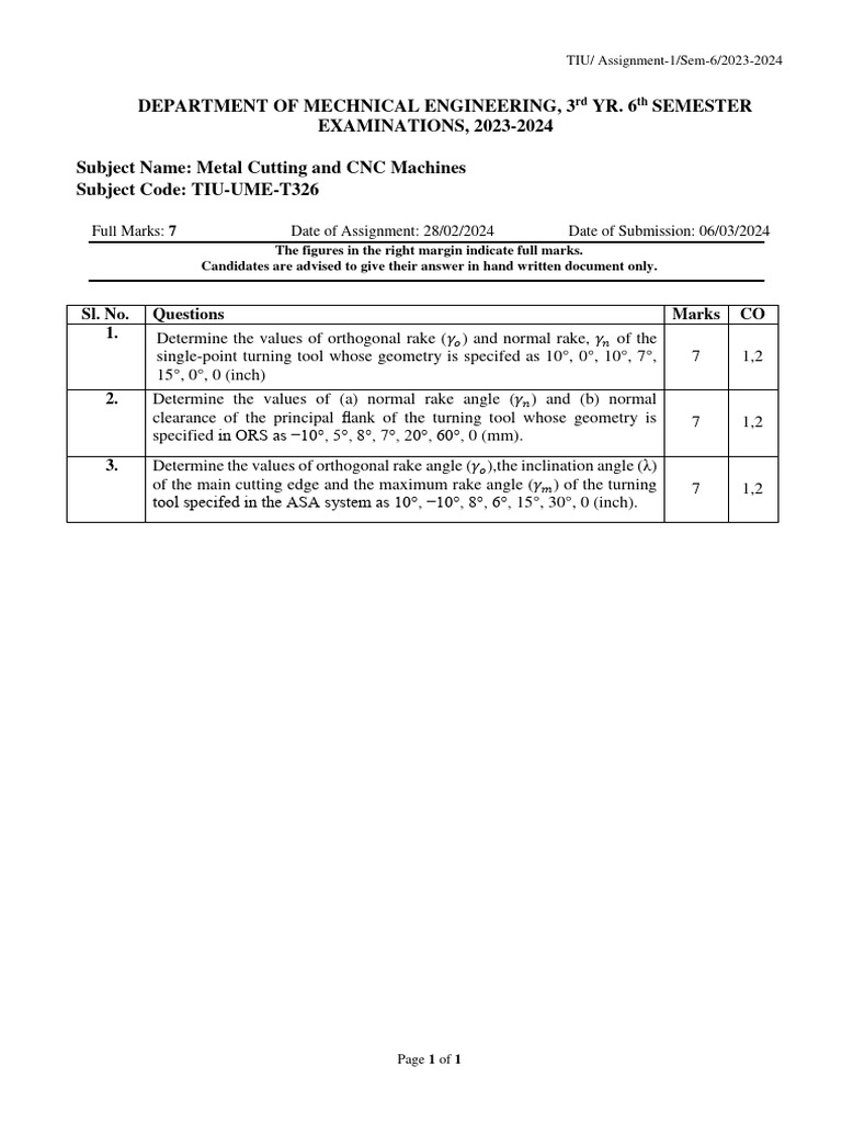 MC - CNC (Assignment-1) - BME3 - 2023-2024 | PDF MC - CNC (Assignment-1) - BME3 - 2023-2024 | PDF