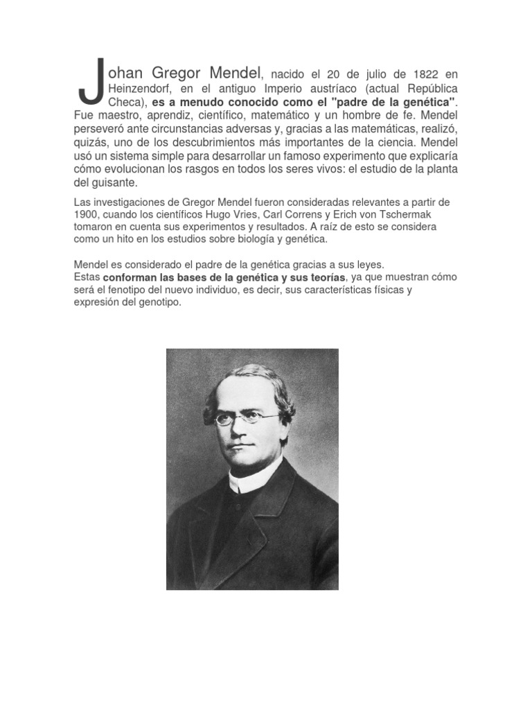 Biografía de Gregor Mendel, padre de la genética | PDF | Dominancia ...